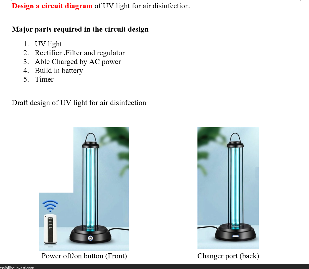 Solved Design a circuit diagram of UV light for air | Chegg.com