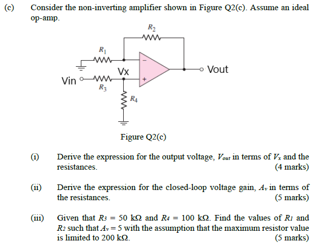 Solved c) Consider the non-inverting amplifier shown in | Chegg.com