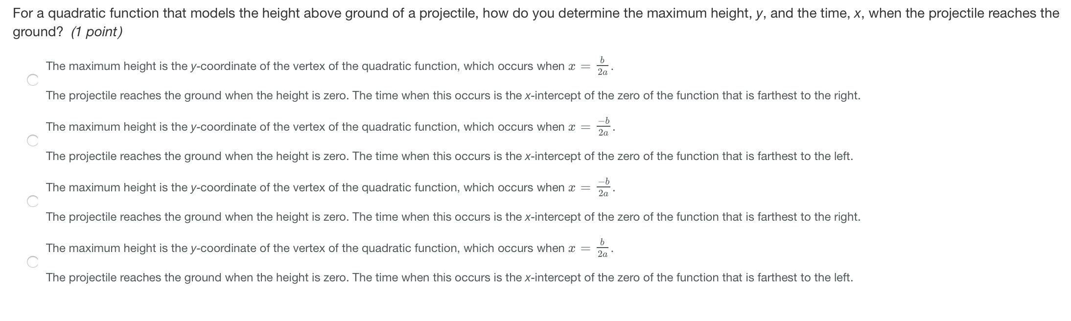 Solved For a quadratic function that models the height above | Chegg.com