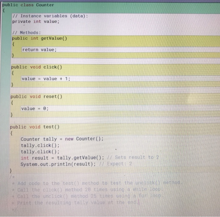 Solved public class Counter I/ Instance variables (data): | Chegg.com