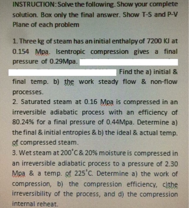 Solved INSTRUCTION: Solve the following. Show your complete | Chegg.com