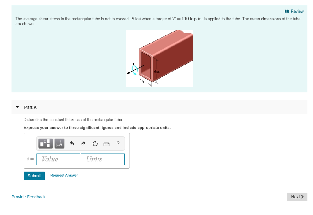 Solved The average shear stress in the rectangular tube is | Chegg.com