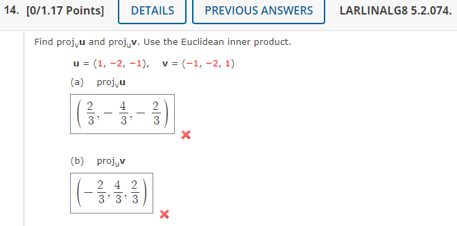 Solved Find projvu and projv. Use the Euclidean inner | Chegg.com