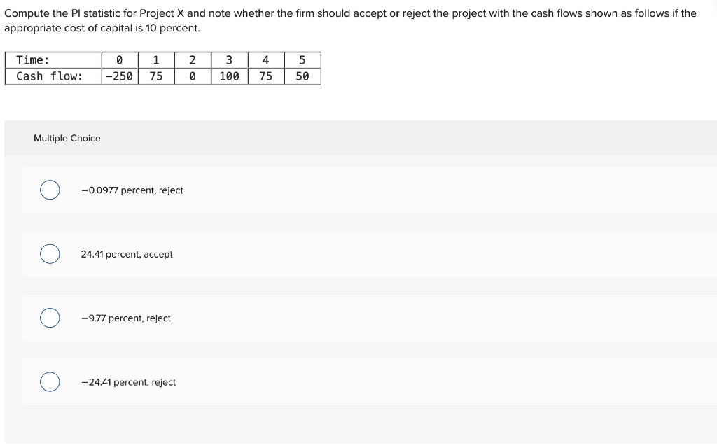 Solved Compute the PI statistic for Project X and note | Chegg.com