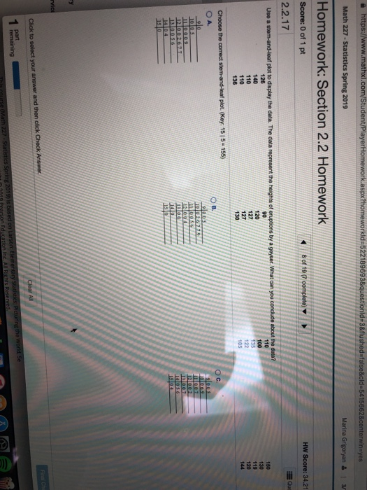 Solved d 5415662 Math 227 -Statistics Spring 2019 Homework: | Chegg.com