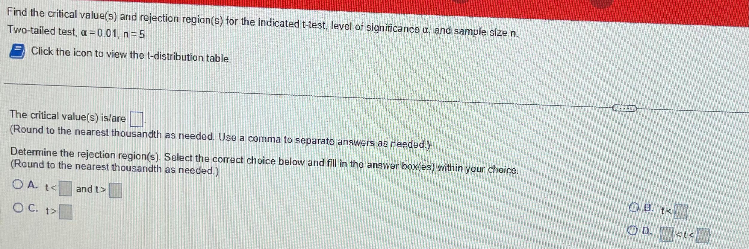 Solved Find the critical value(s) and rejection region(s) | Chegg.com