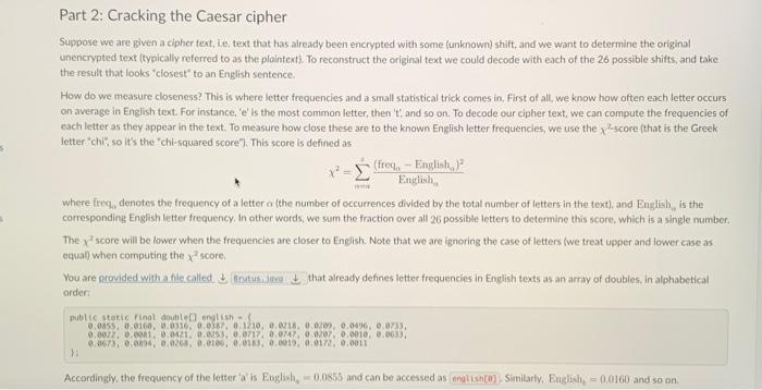 Solved Part 2: Cracking the Caesar cipher Suppose we are | Chegg.com