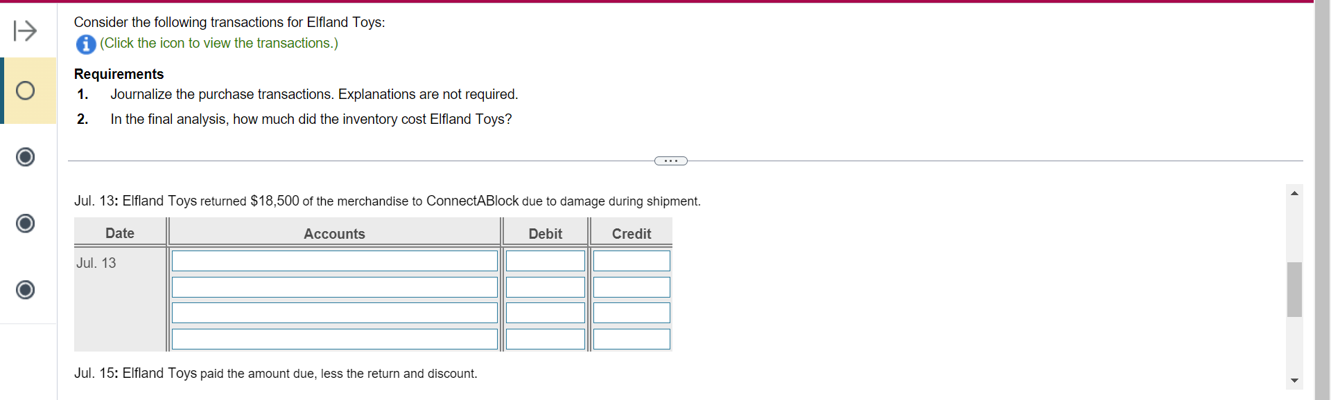 Solved Consider the following transactions for Elfland Toys: | Chegg.com
