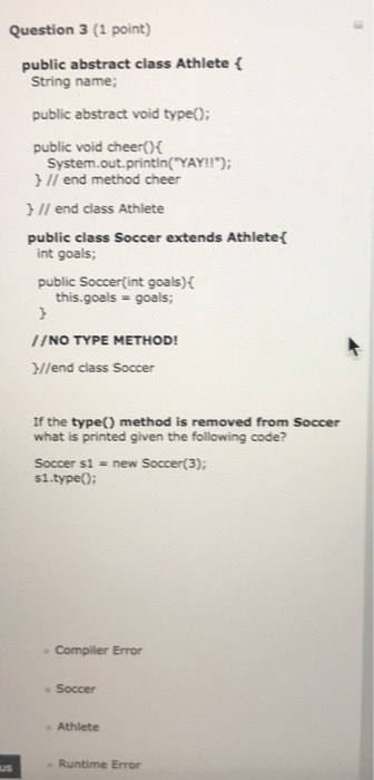 Solved public abstract class Athlete String name; public | Chegg.com Solved public abstract class Athlete String name; public | Chegg.com