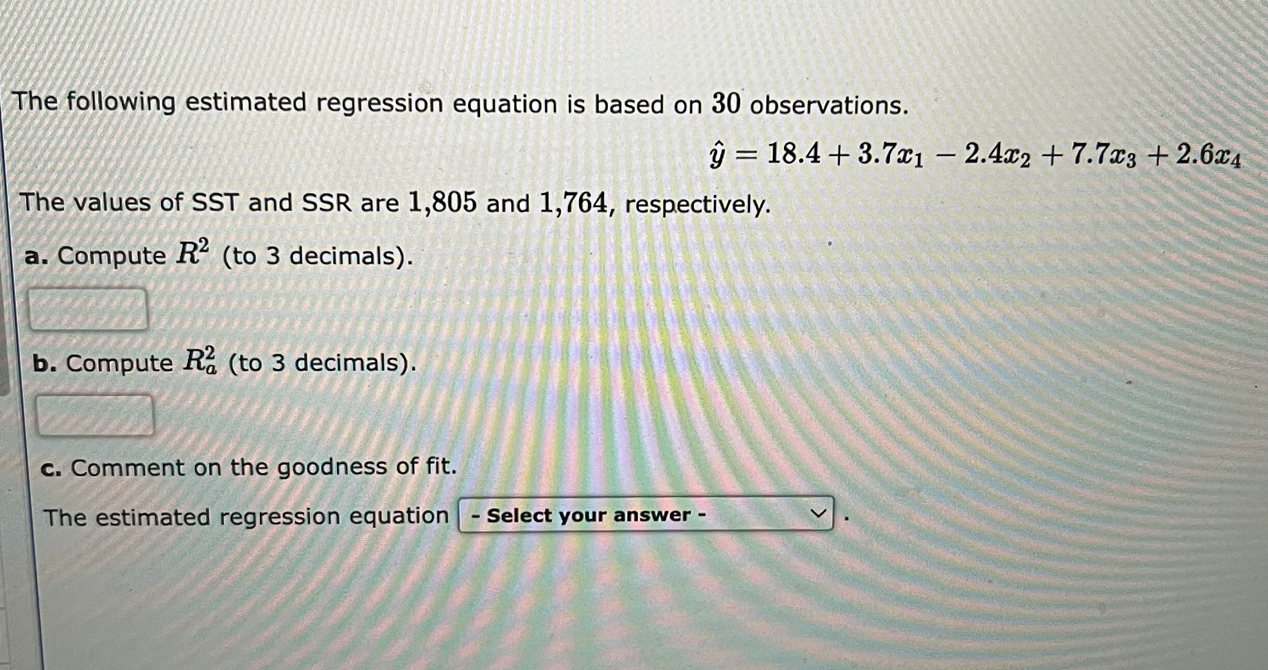 Solved The following estimated regression equation is based | Chegg.com