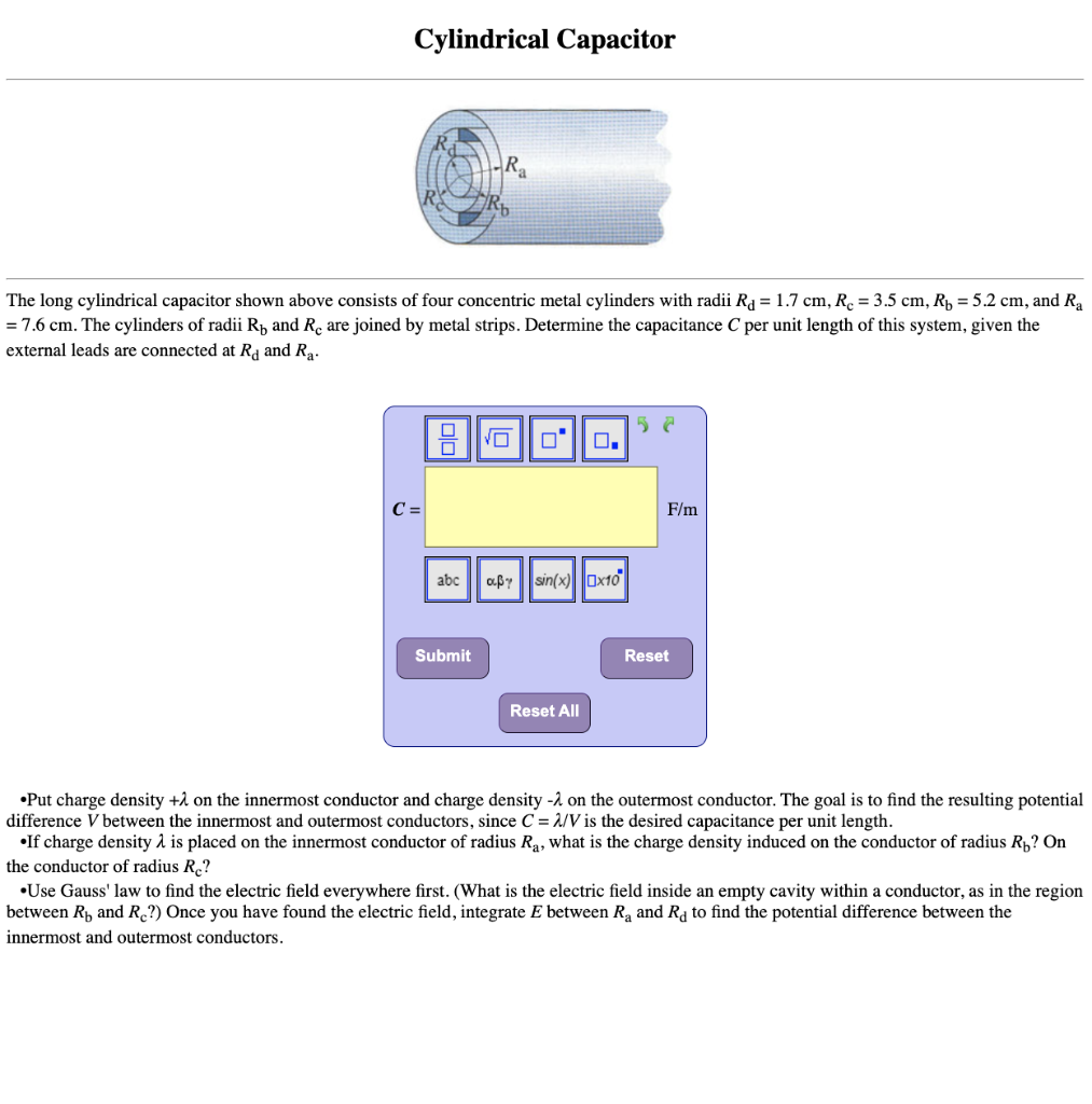 Cylindrical Capacitor The long cylindrical capacitor | Chegg.com