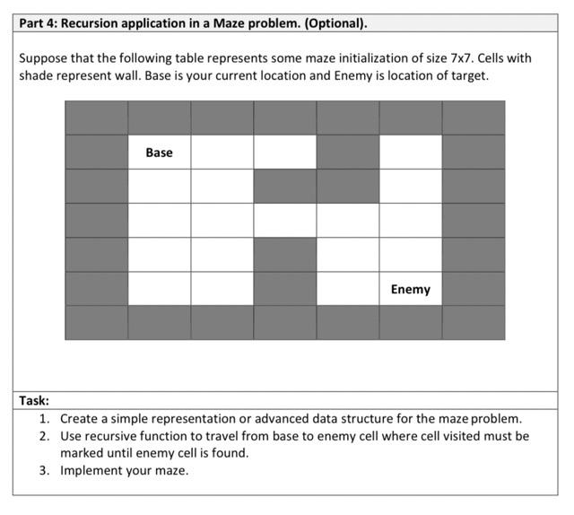 Solved Part 4: Recursion application in a Maze problem. | Chegg.com Solved Part 4: Recursion application in a Maze problem. | Chegg.com