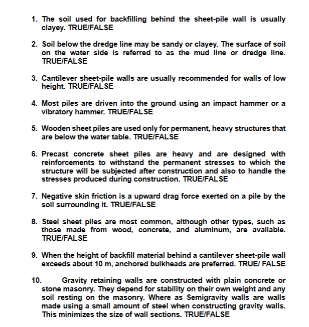 Solved 1. The soil used for backfilling behind the | Chegg.com