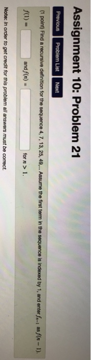 Solved Assignment 10: Problem 21 (1 point) Find a recursive | Chegg.com