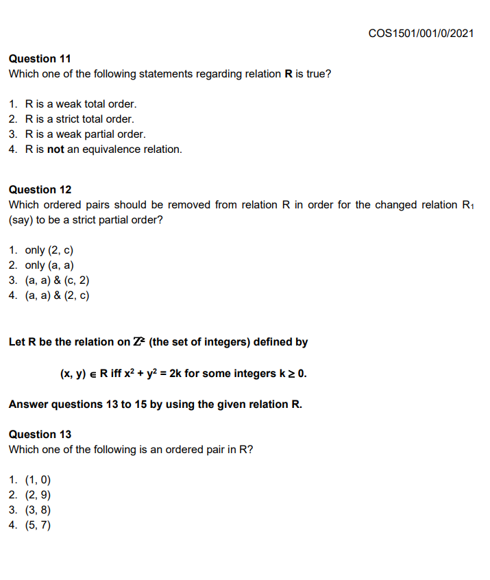 Solved COS1501/001/0/2021 Question 11 Which one of the | Chegg.com