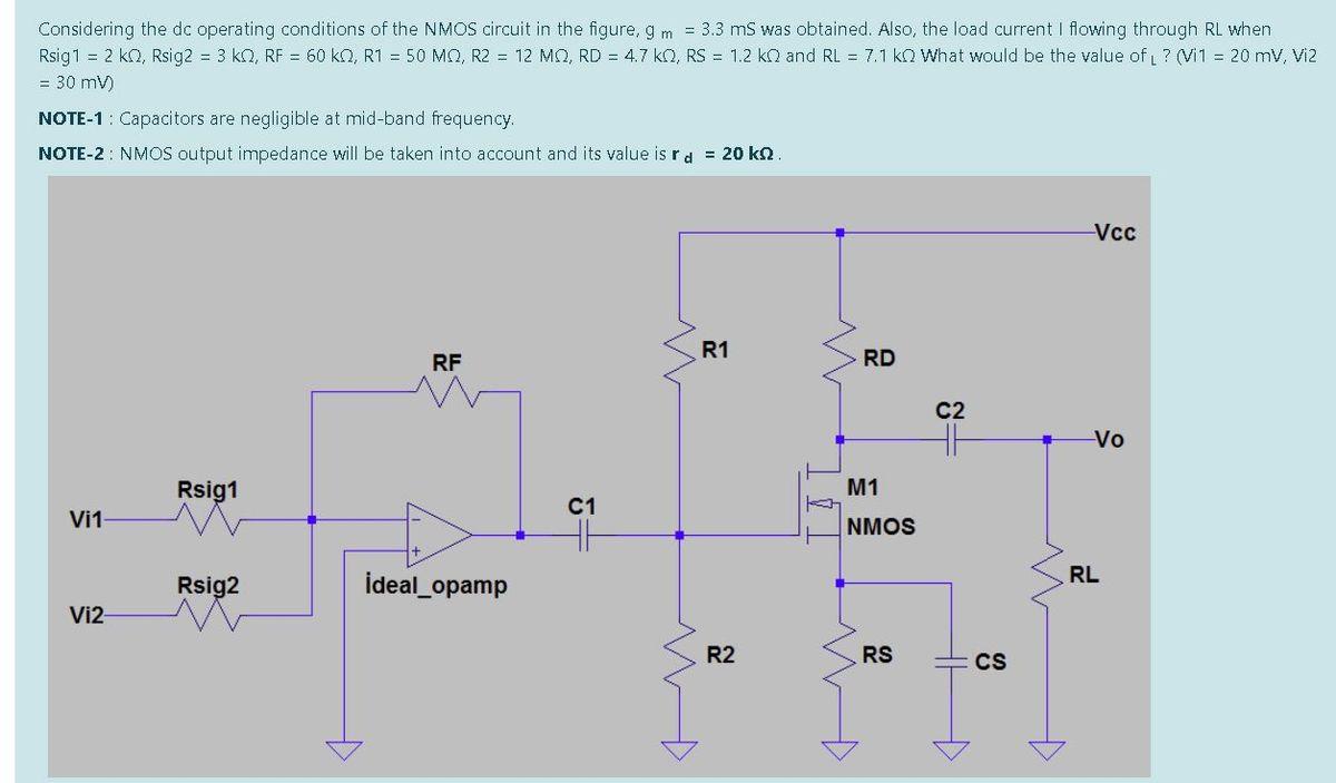 Solved Considering the dc operating conditions of the NMOS | Chegg.com