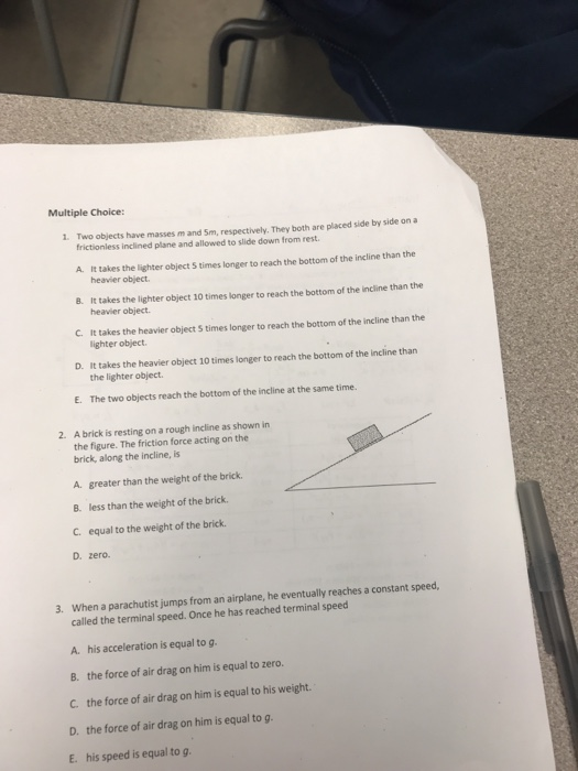 Solved Multiple Choice: Two objects have masses m and 5m, | Chegg.com