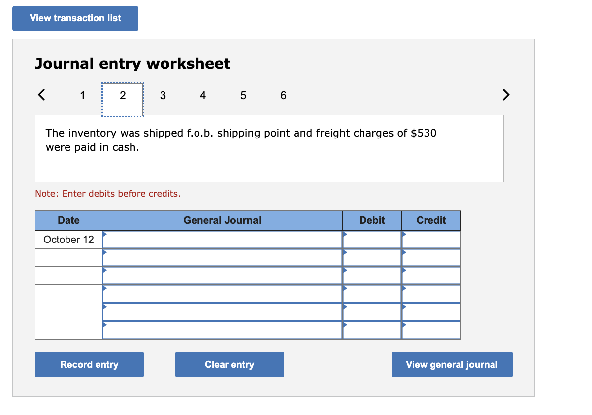 Solved Journal entry worksheet 6 The inventory was shipped | Chegg.com
