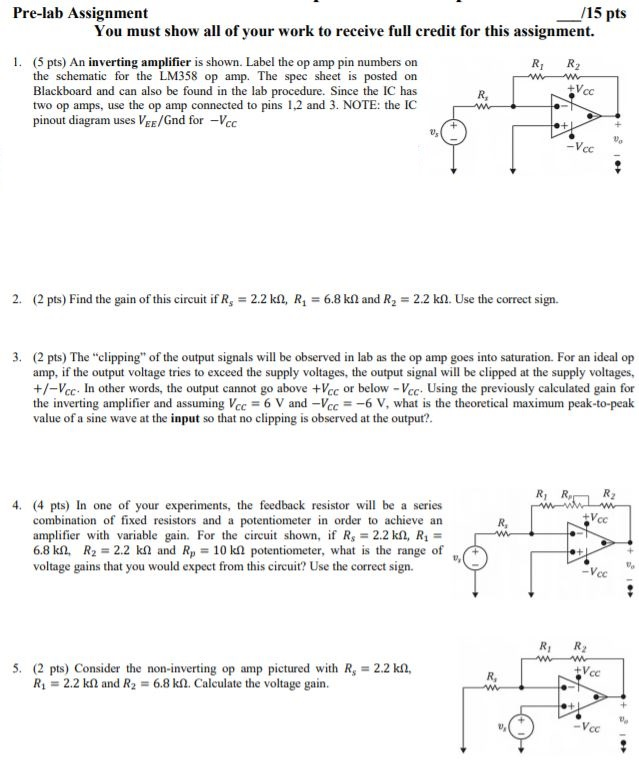 Solved Pre-lab Assignment _/15 pts You must show all of your | Chegg.com