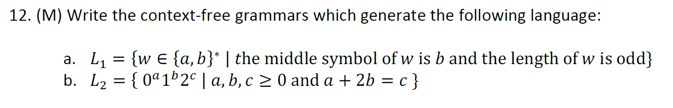 Solved 2. (M) Write the context-free grammars which generate | Chegg.com