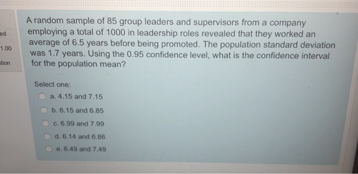 Solved A random sample of 85 group leaders and supervisors | Chegg.com
