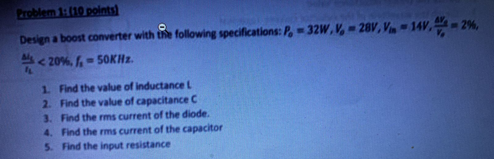 Solved Design a boost converter with the following | Chegg.com