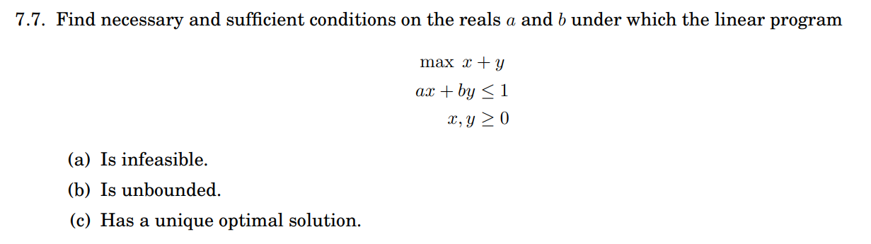 Solved 7.7. Find necessary and sufficient conditions on the | Chegg.com