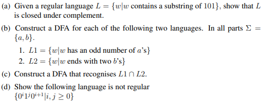 Solved (a) Given a regular language L = {w\w contains a | Chegg.com