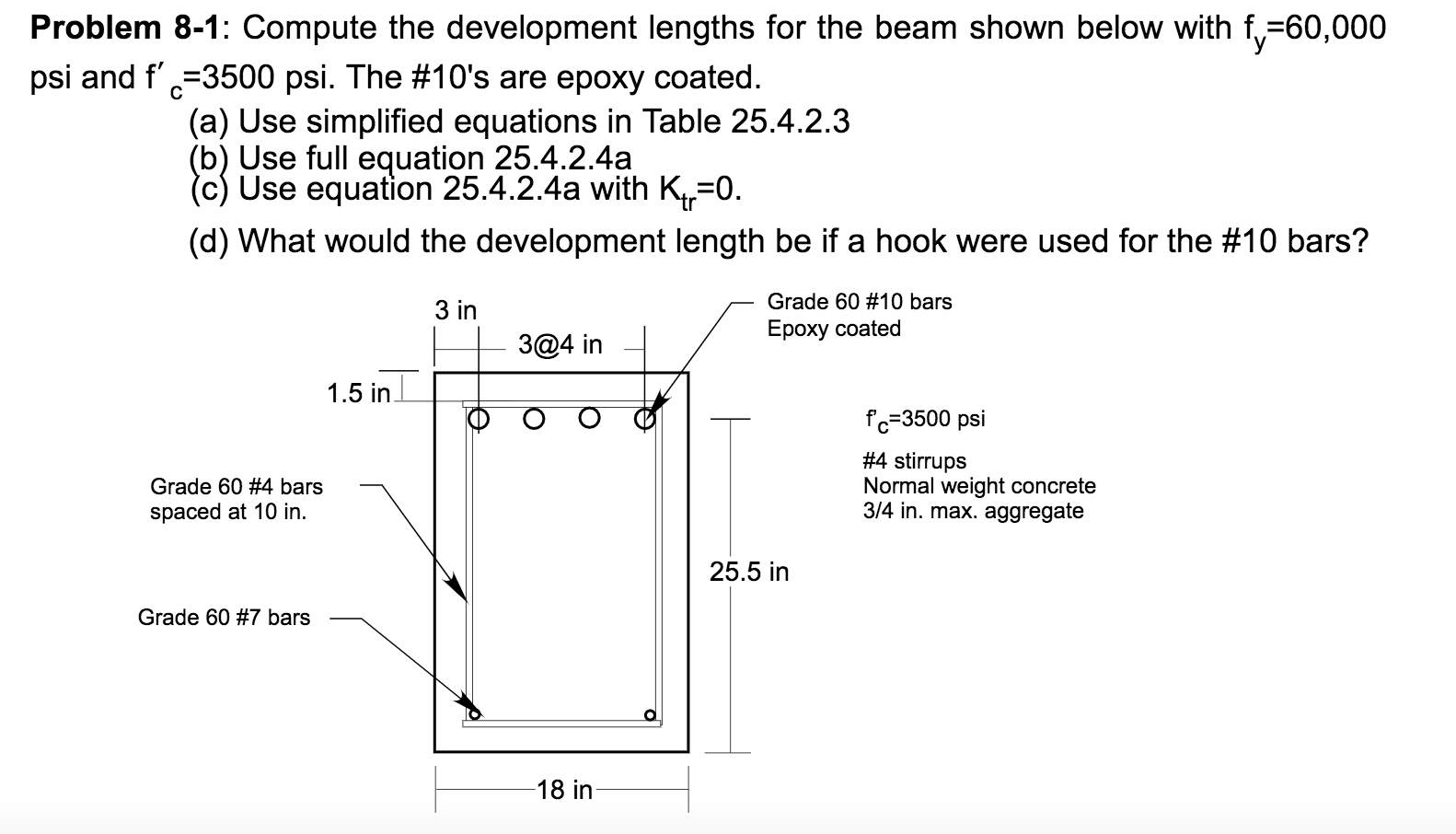 Solved Problem 8-1: Compute the development lengths for the | Chegg.com