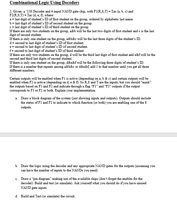 Combinational Logic Using Decoders 2. Given: a '138 | Chegg.com