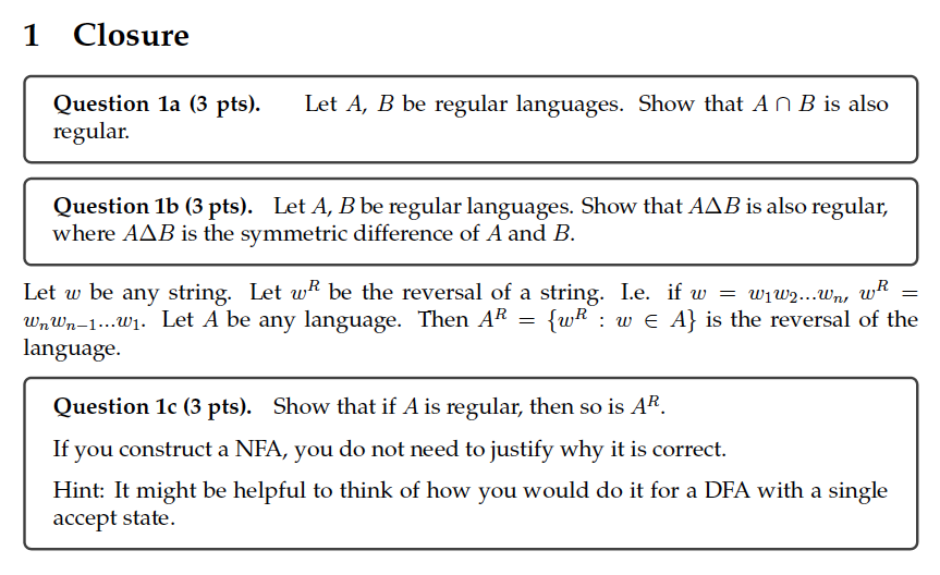 Solved Question 1a ( 3 pts). Let A,B be regular languages. | Chegg.com Solved Question 1a ( 3 pts). Let A,B be regular languages. | Chegg.com
