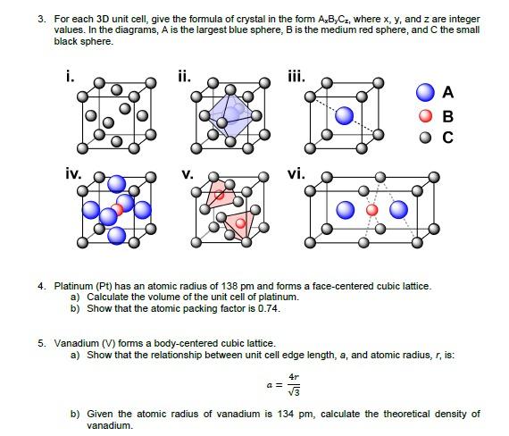 Solved 3. For each 3D unit cell, give the formula of crystal | Chegg.com