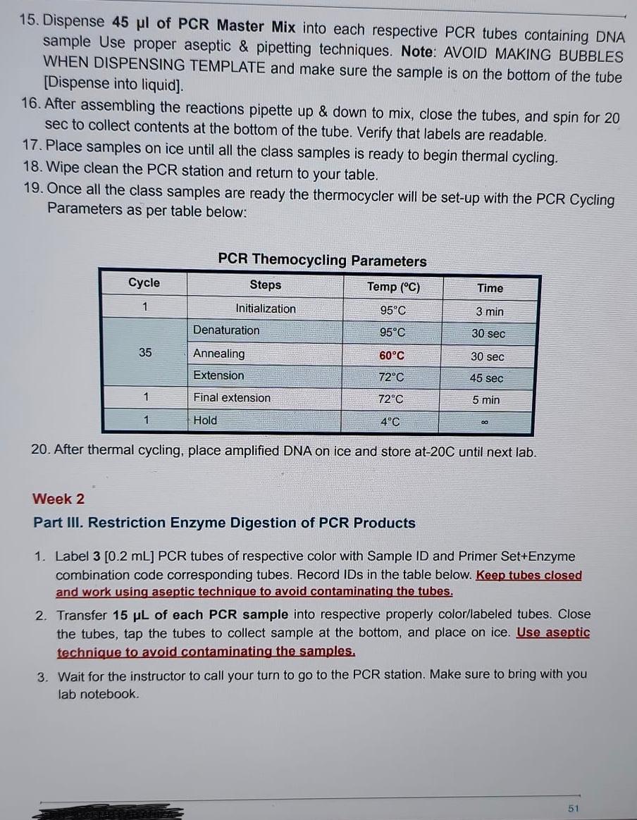 Solved I am 11. Complete the table for the PCR reactions in | Chegg.com