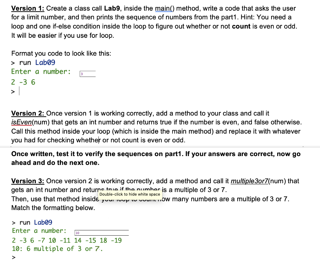 Solved Version 1: Create a class call Lab9, inside the | Chegg.com