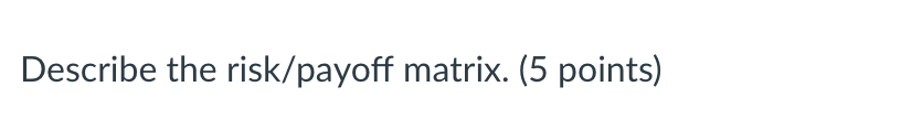 Solved Describe the risk/payoff matrix. (5 points) | Chegg.com