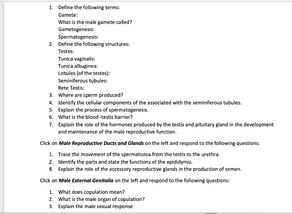 Solved 1. Define the following terms: Gamete: What is the | Chegg.com