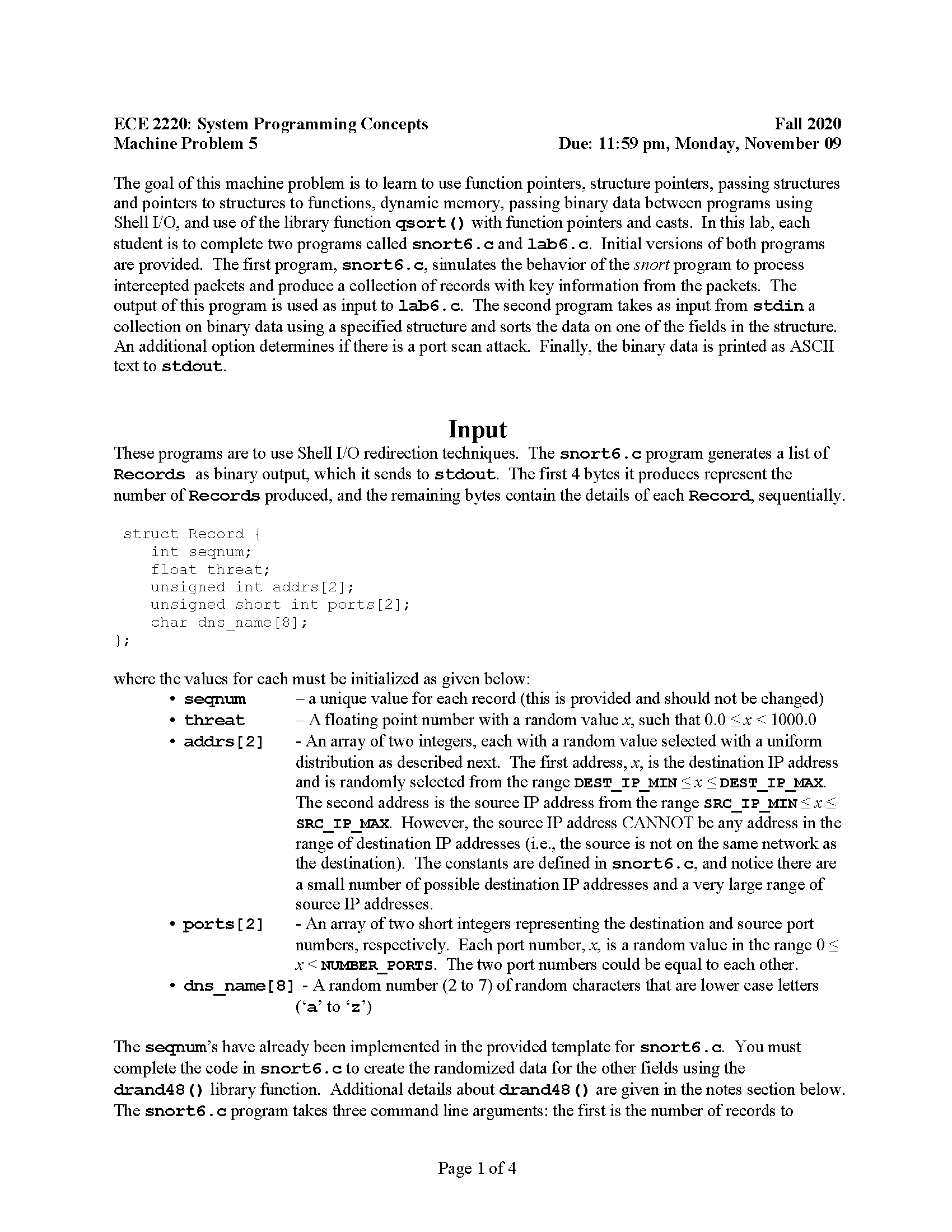ECE 2220: System Programming Concepts Machine Problem | Chegg.com