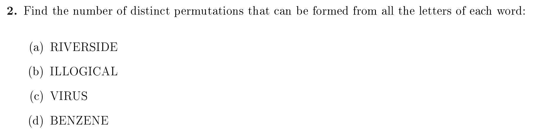 Solved 2. Find the number of distinct permutations that can | Chegg.com