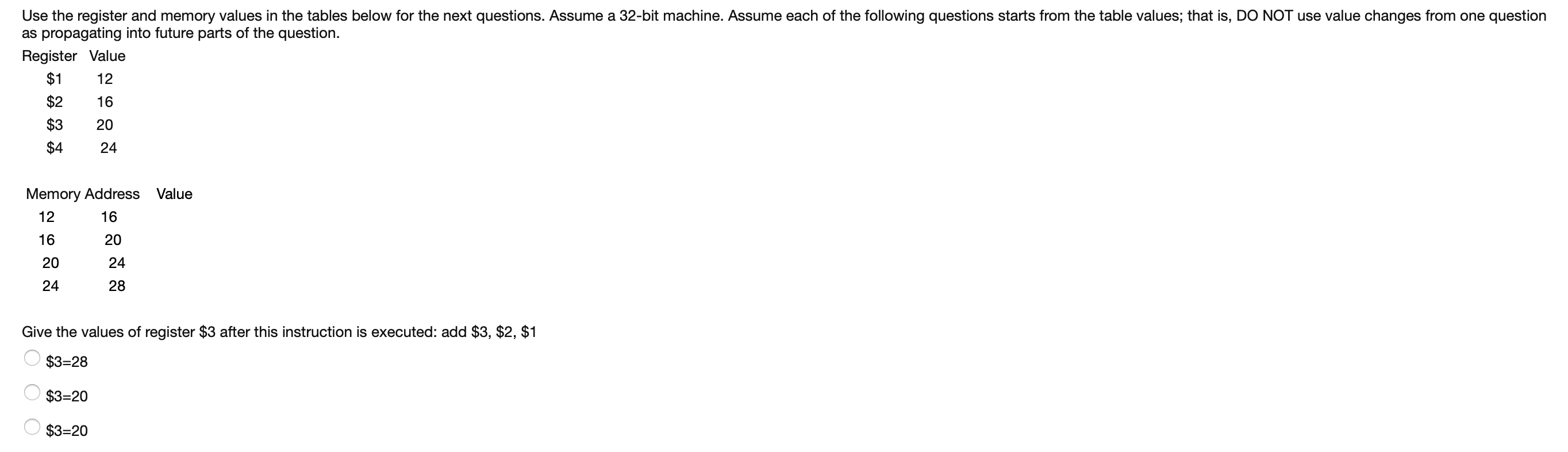 Solved Use the register and memory values in the tables | Chegg.com