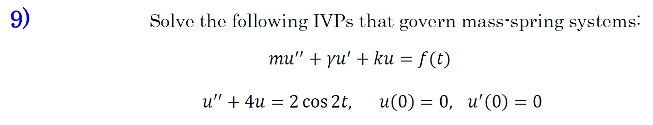 Solved 9) Solve the following IVPs that govern mass-spring | Chegg.com