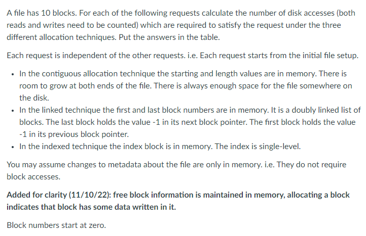 Solved A file has 10 blocks. For each of the following | Chegg.com