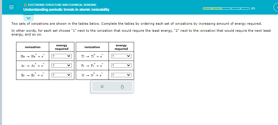 Solved Two sets of ionizations are shown in the tables | Chegg.com