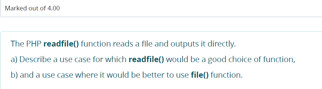 Solved Marked Out Of 4 00 The Php Readfile Function Reads