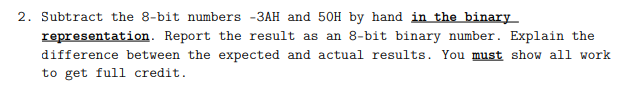 Solved 2. Subtract the 8-bit numbers −3AH and 50H by hand in | Chegg.com