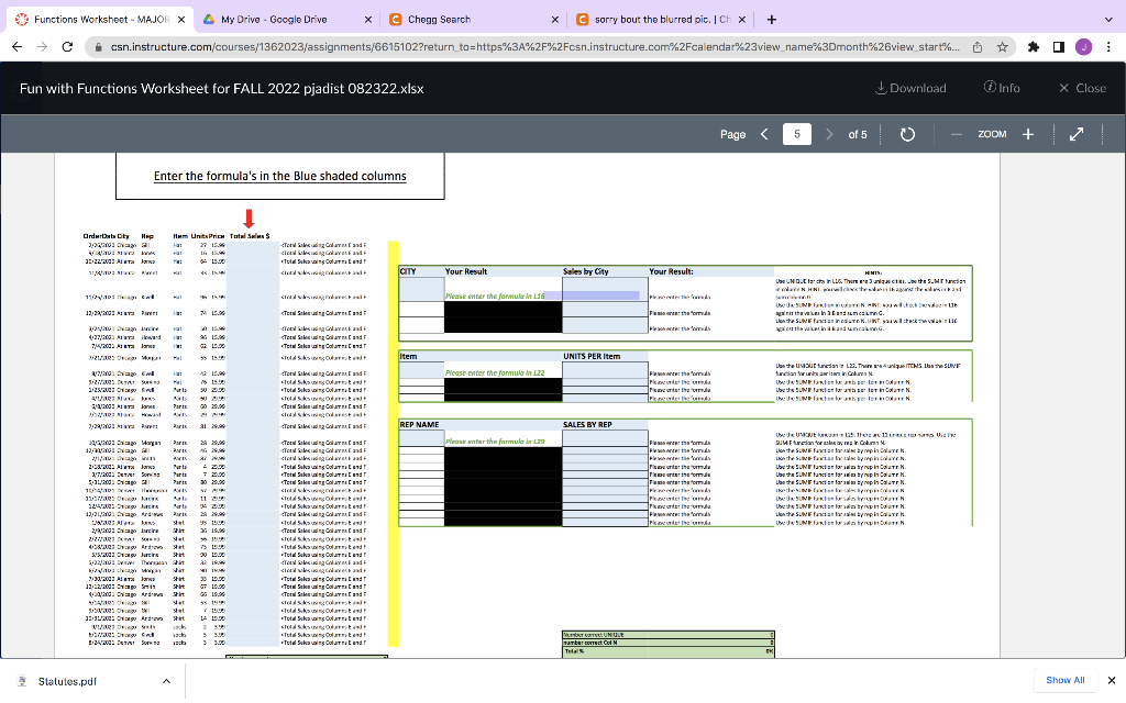 Solved Enter the formula's in the Blue shaded columns | Chegg.com