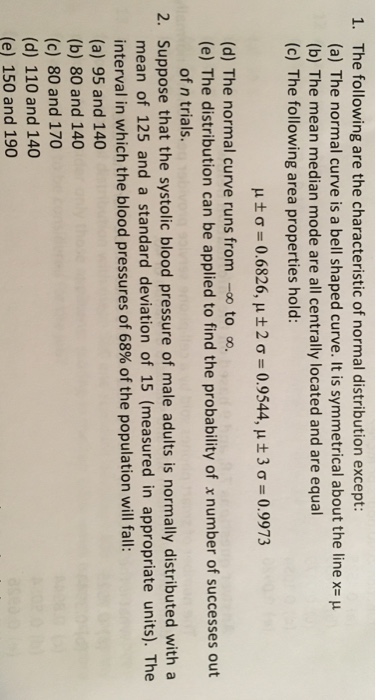 Solved The following are the characteristic of normal | Chegg.com