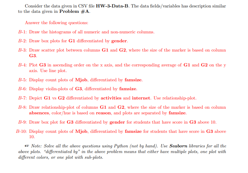 Solved Consider The Data Given In Csv File Hw 3 Data B The 