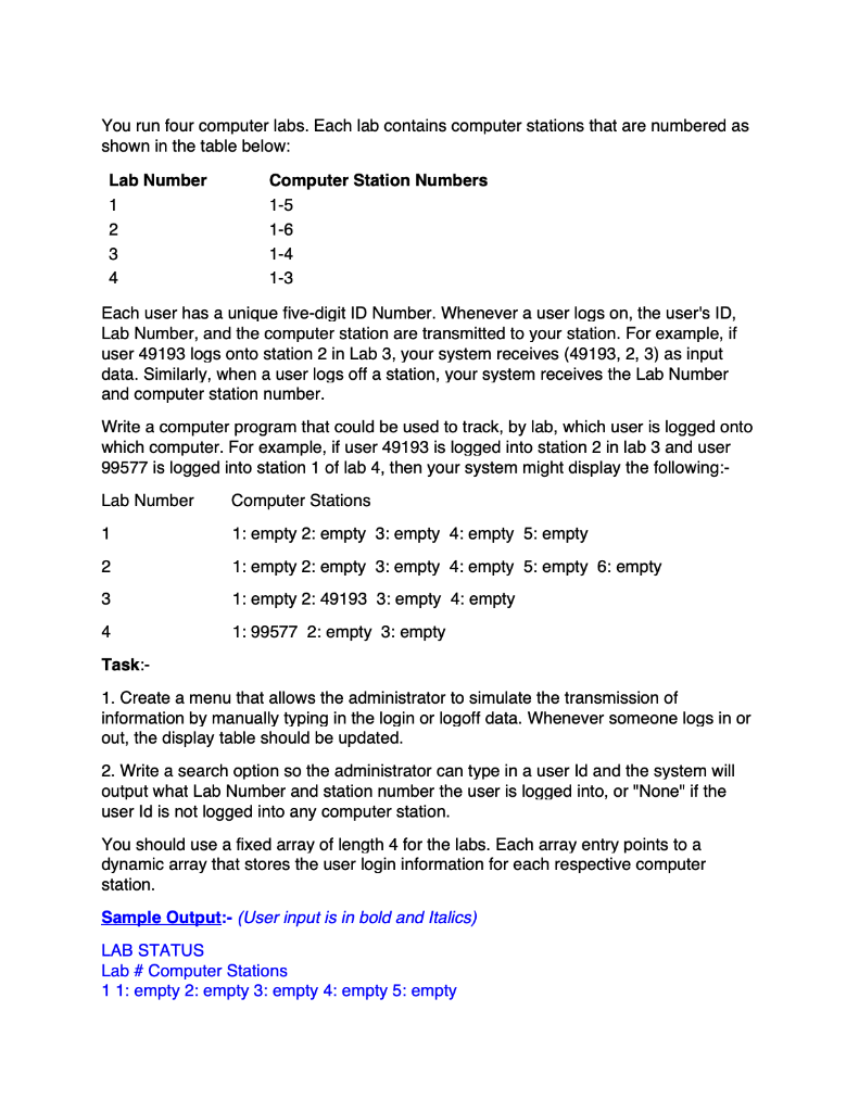 Solved You run four computer labs. Each lab contains | Chegg.com