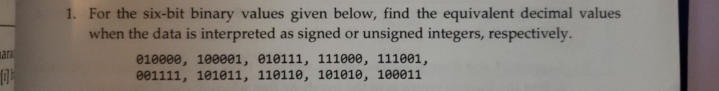 Solved 1 For The Six Bit Binary Values Given Below Find 5953