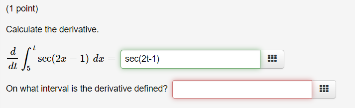 Solved Calculate the derivative 5 ∫ t sec(2x−1) dx | Chegg.com